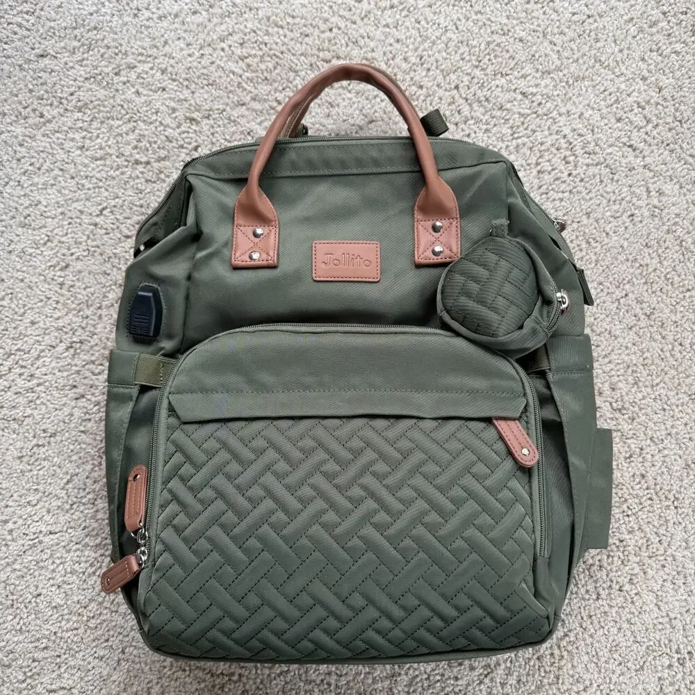 jolito | Bags | Jollito Green Nylon Diaper Bag Backpack Usb Quilted ...